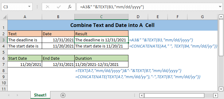 Excel Combine Date And Text In One Cell