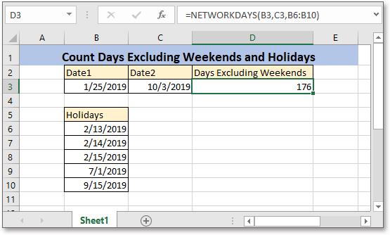 Excel Formula Count Days Between Two Dates Excluding Weekends