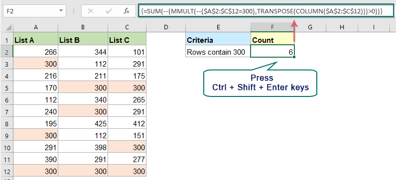 Count Number Of Rows That Contain Specific Values In Excel