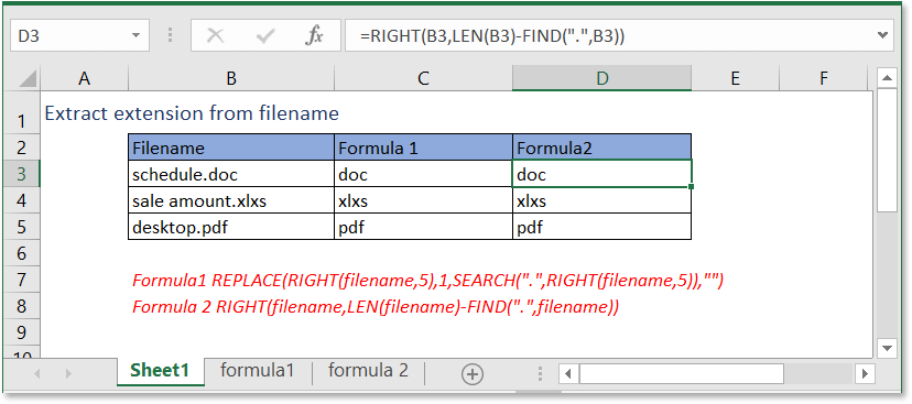 Excel Formula Excel Extract File Extension From Filename