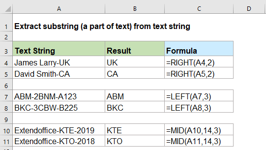 Extract Substring From Text String In Excel