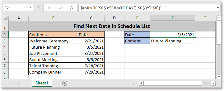 Excel Formula Find Next Date In Schedule List