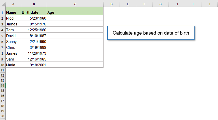 Excel Get Or Calculate Age From Birth Date