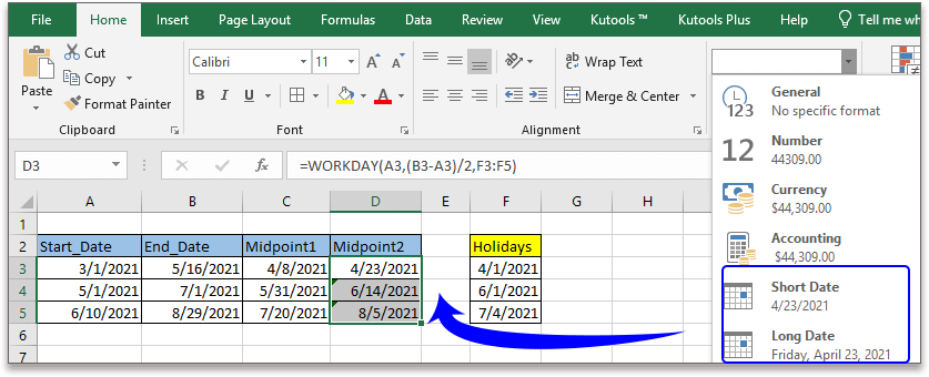 Excel Formula Get Midpoint Of Two Dates