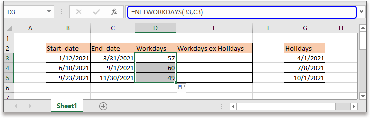 Excel Formula Get Number Of Workdays Between Two Dates