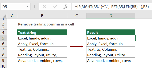 Excel Remove Last Or Trailing Comma In A Cell