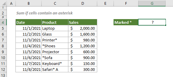 Sum If Cells Contain An Asterisk In Excel