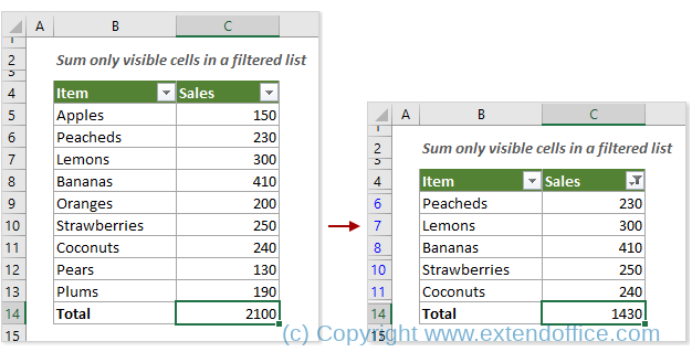 Sum Only Visible Cells Or Rows In A Filtered List