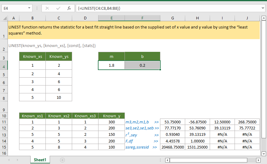  Excel LINEST 