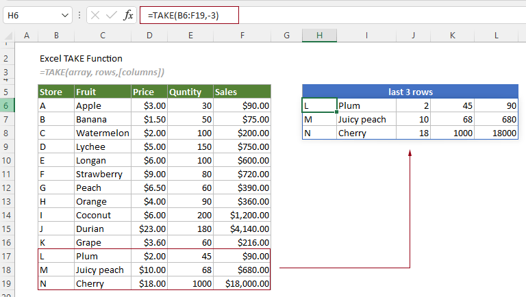 Excel TAKE 