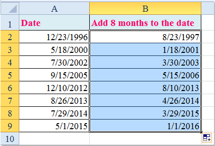 Quickly add / subtract years / months / days / weeks to date in Excel