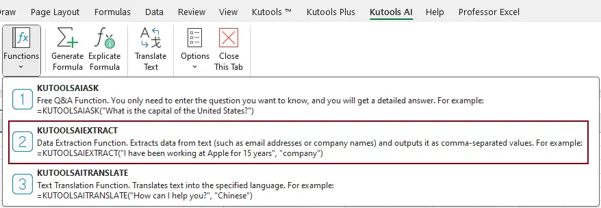 Kutools AI functions: Bring AI intelligence into Excel formulas
