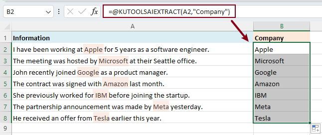 Kutools AI functions: Bring AI intelligence into Excel formulas