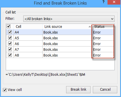 Quickly find and break broken links (external references) in Excel