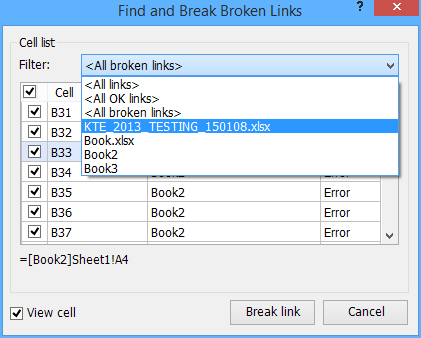 Quickly find and break broken links (external references) in Excel