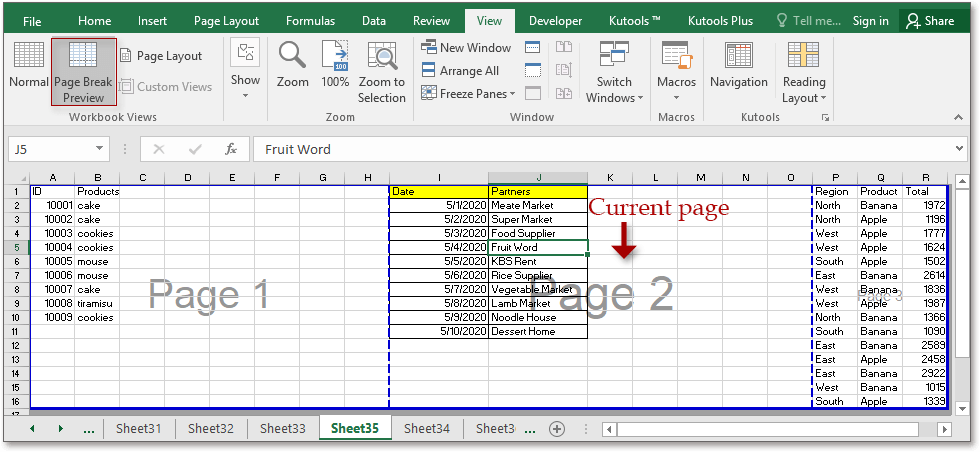 Quickly Print Current Printed Page Of Active Cell In Excel
