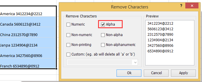 Quickly Remove Numeric Alphabetic Non printable Or Alphanumeric 