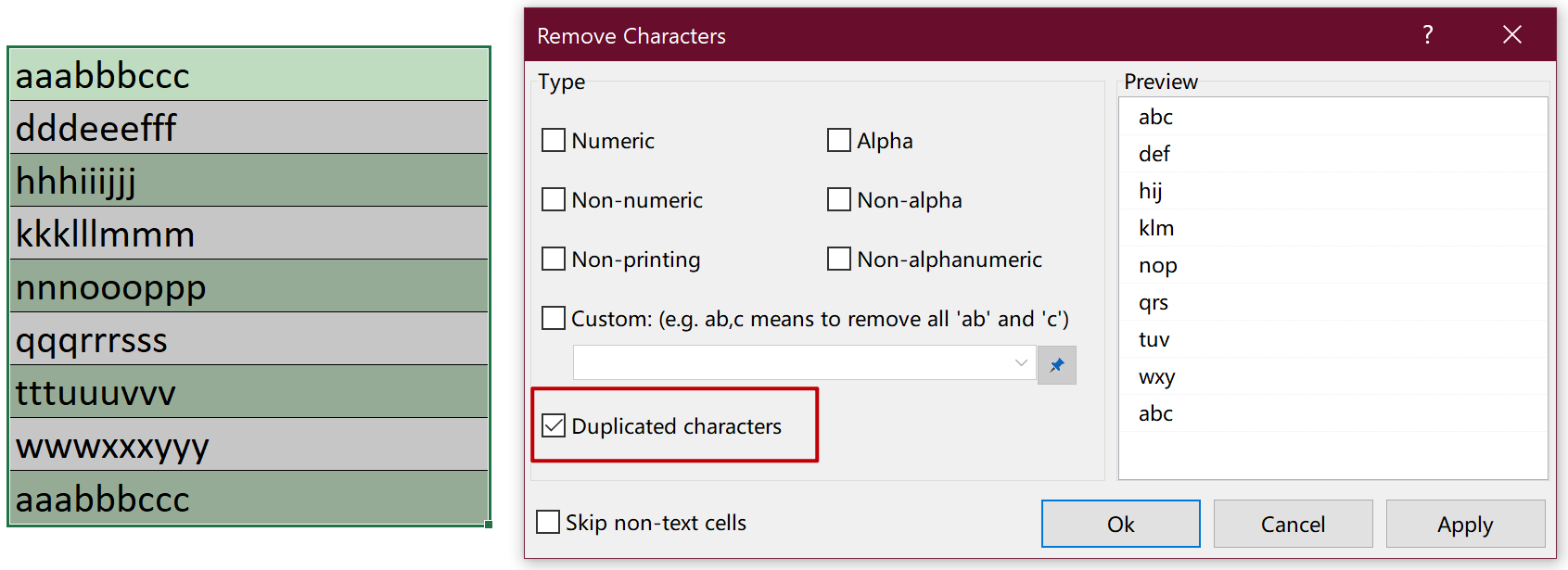 Quickly Remove Numeric Alphabetic Non printable Or Alphanumeric 