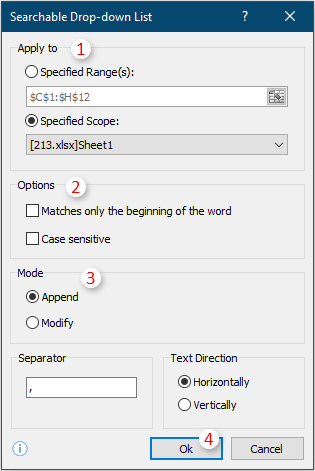 Quickly create searchable or autocomplete drop down list in Excel