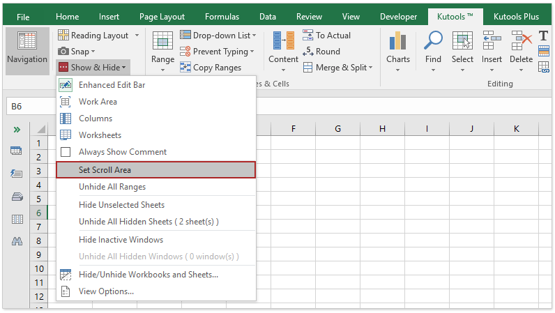 Quickly Set Scroll Area hide Unselected Columns And Rows At Once In Excel