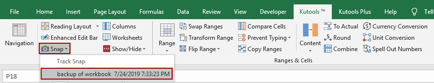 Take a snapshot (backup) of current workbook at any time in Excel