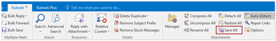 Quickly save all attachments from multiple or all emails in Outlook