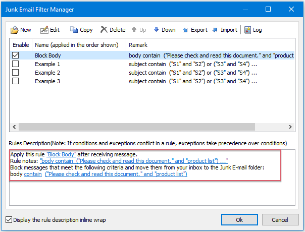 Easily block email by content of message in Outlook