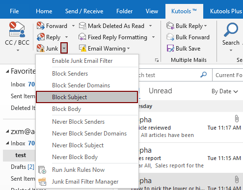 Easily block email by subject line in Outlook