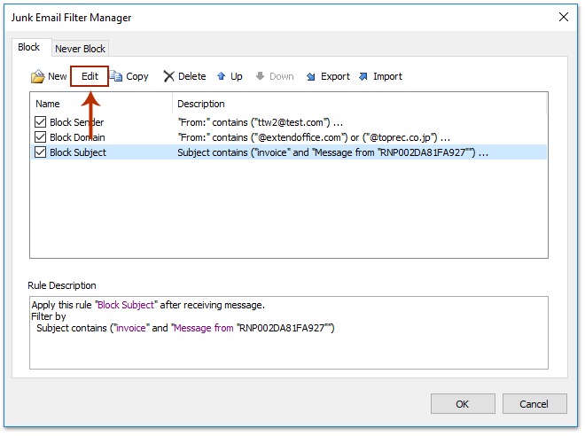 Easily block email by subject line in Outlook