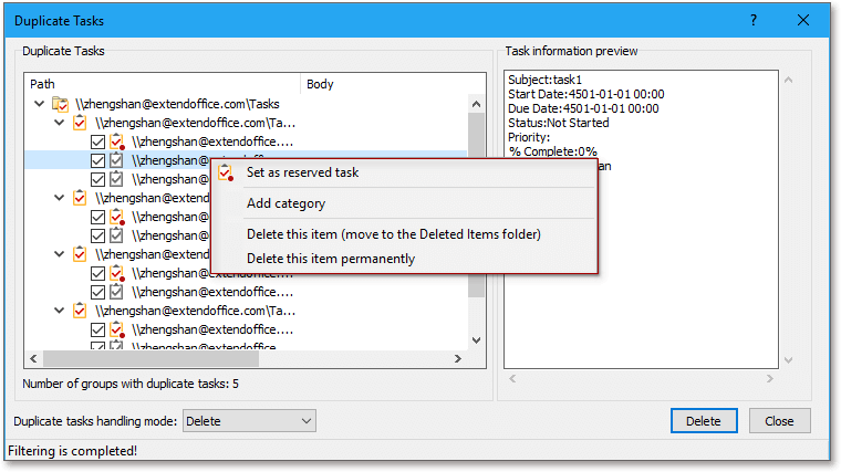 Quickly remove or delete duplicate tasks in Outlook