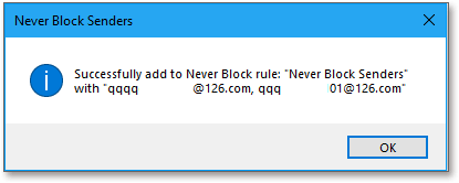 Never block multiple emails by message senders in Outlook