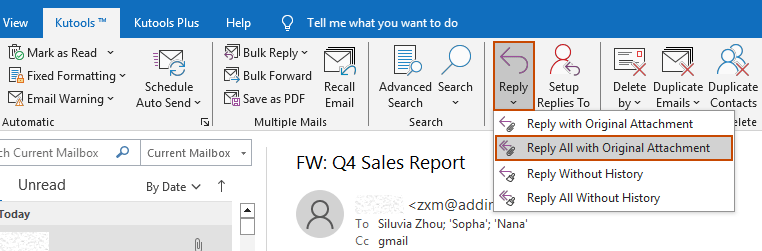 Easily reply all with attachments in Outlook
