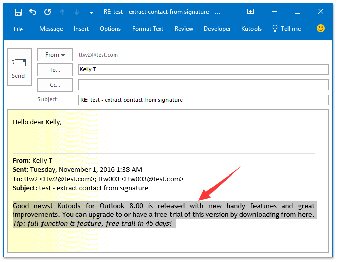 Easily reply email with selected text only in Outlook