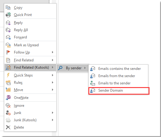 Quickly search all emails by a sender domain in Outlook