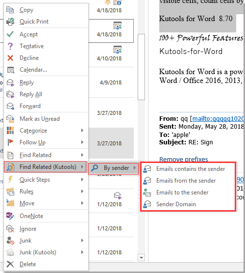 Quickly search all emails by an email sender in Outlook