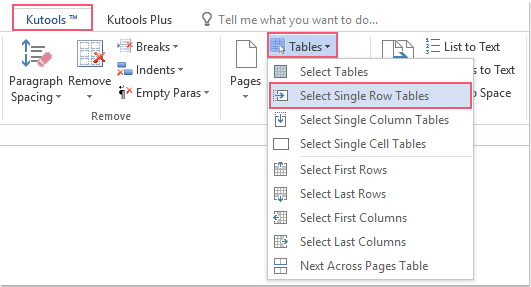 Quickly select all single row tables in Word